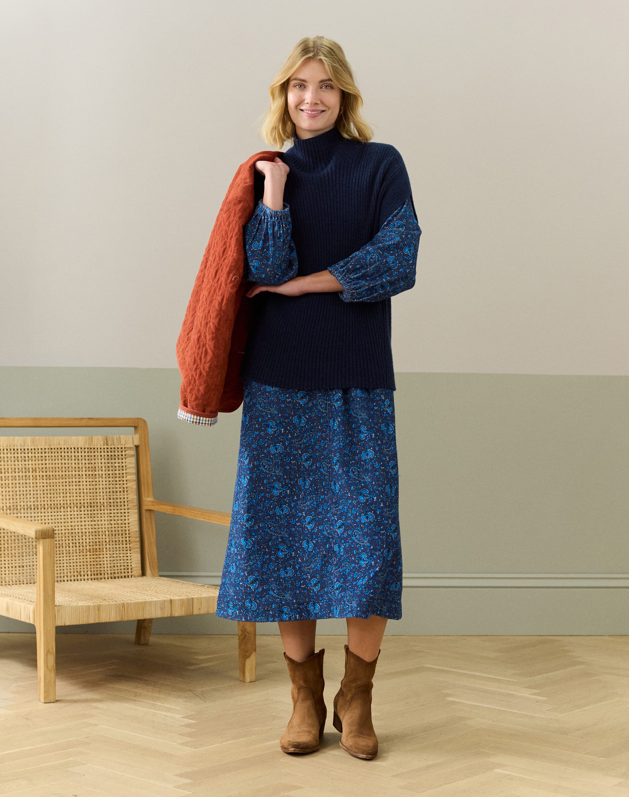 Navy Cashmere Ribbed Poncho | Women's Polonecks | Brora Fashion