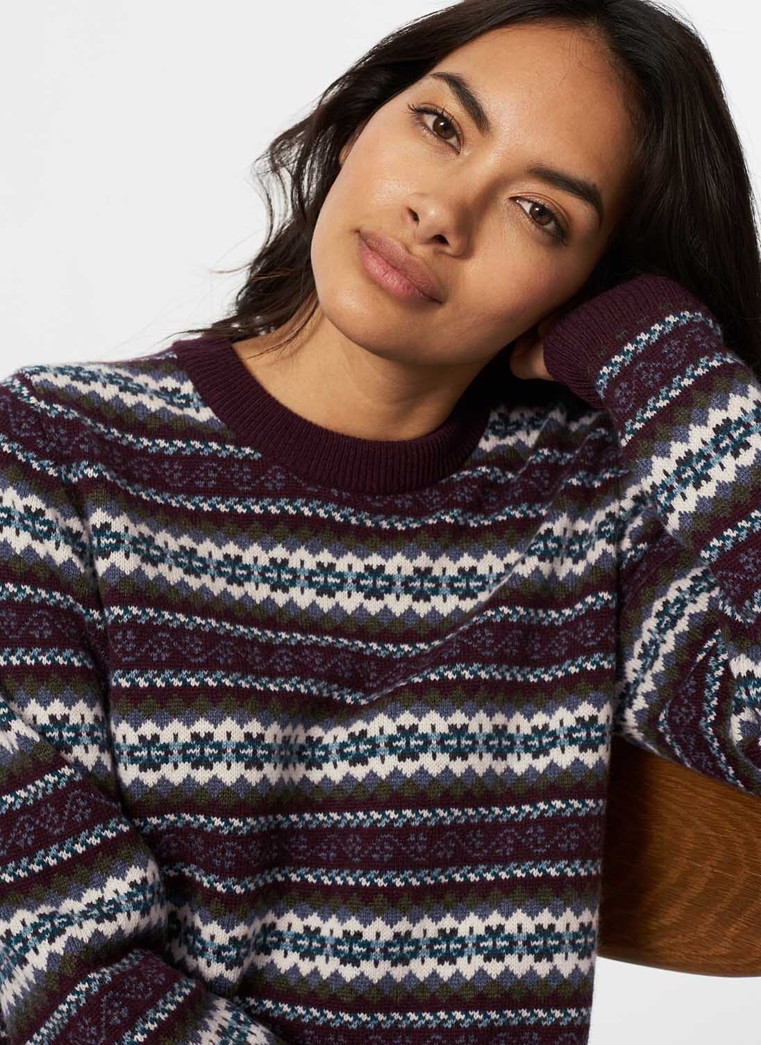 Oxblood Cashmere Fair Isle Jumper | Women's Jumpers | Brora