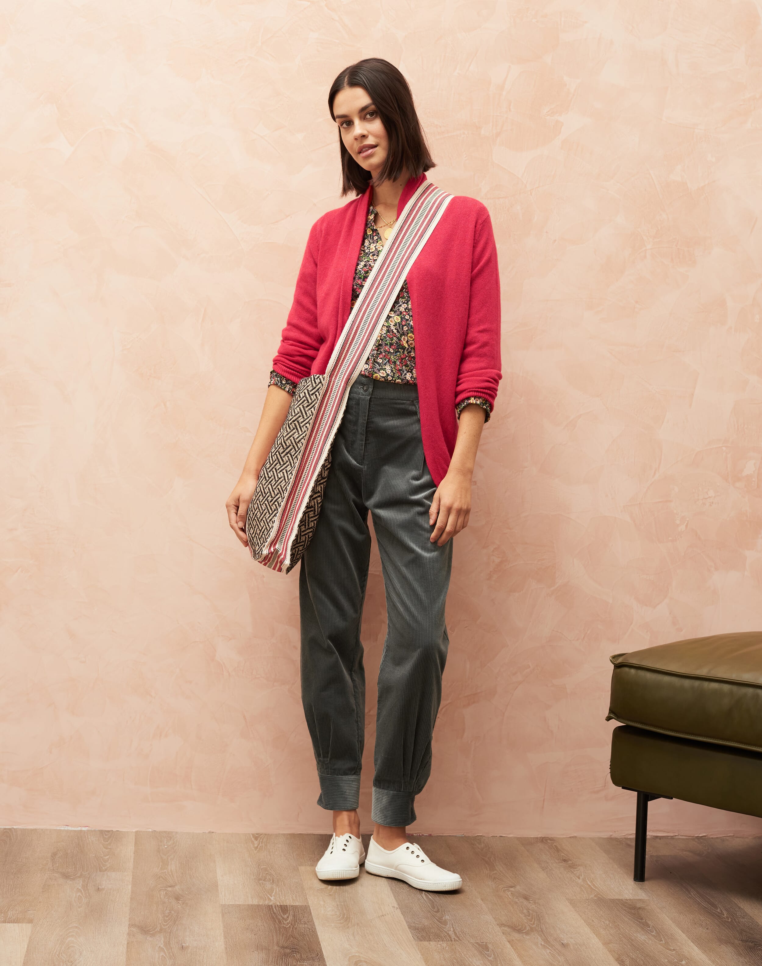 Scottish Cashmere Gauzy Shawl Cardigan in Cherry | Knitwear | Brora