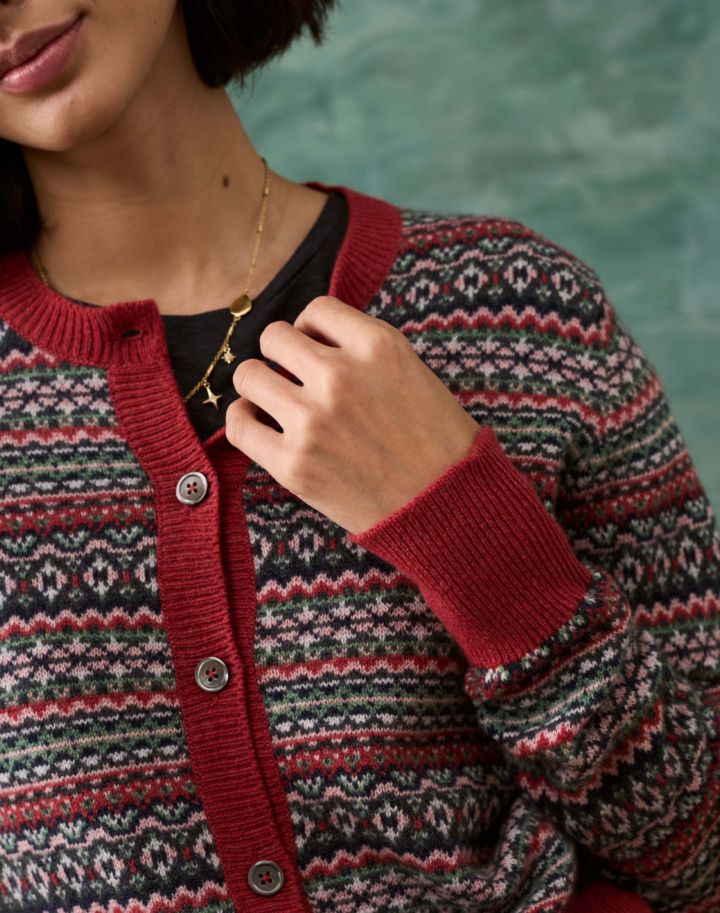 Red Cashmere Fair Isle Cardigan | Women's Knitwear | Brora