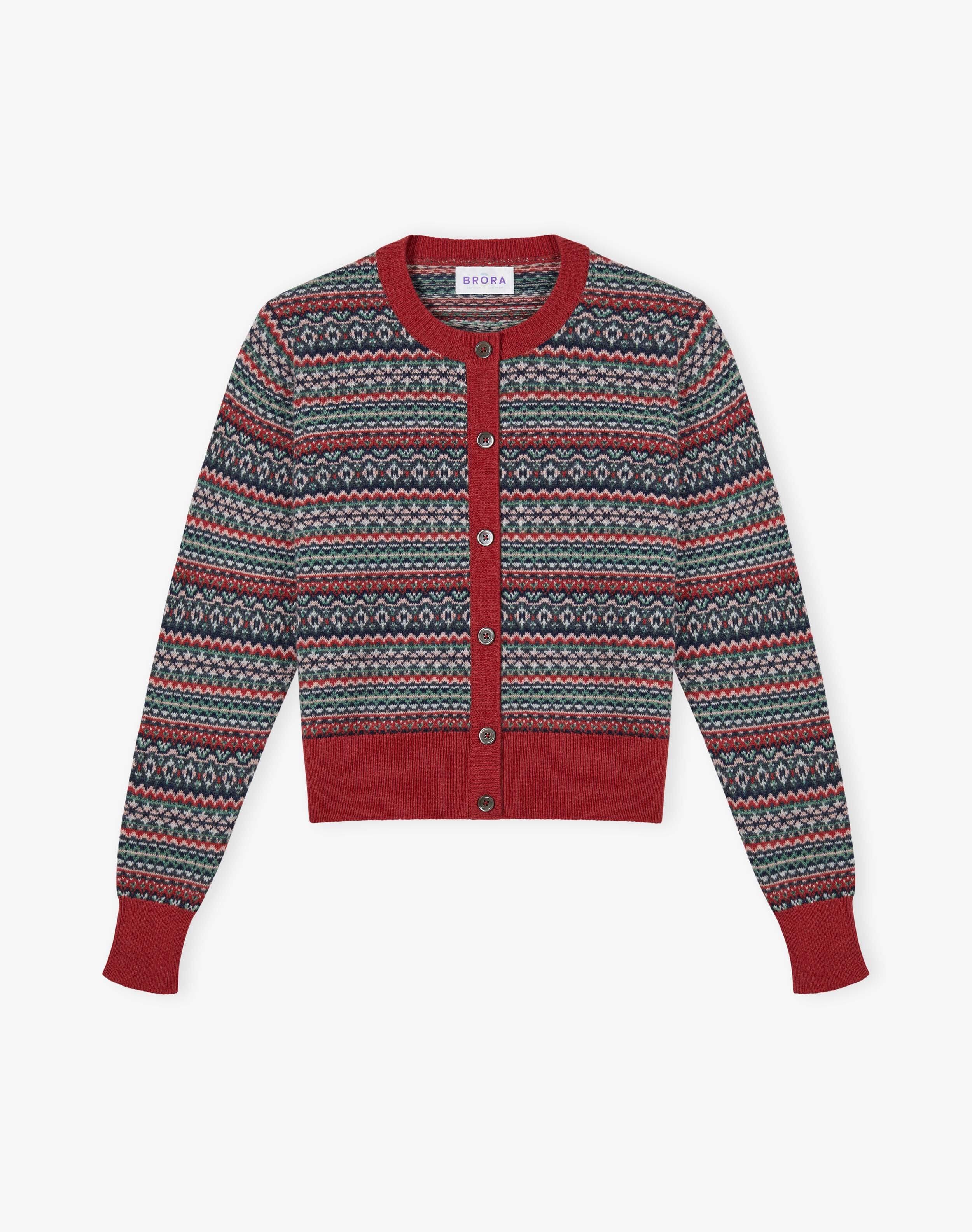 Red Cashmere Fair Isle Cardigan | Women's Knitwear | Brora