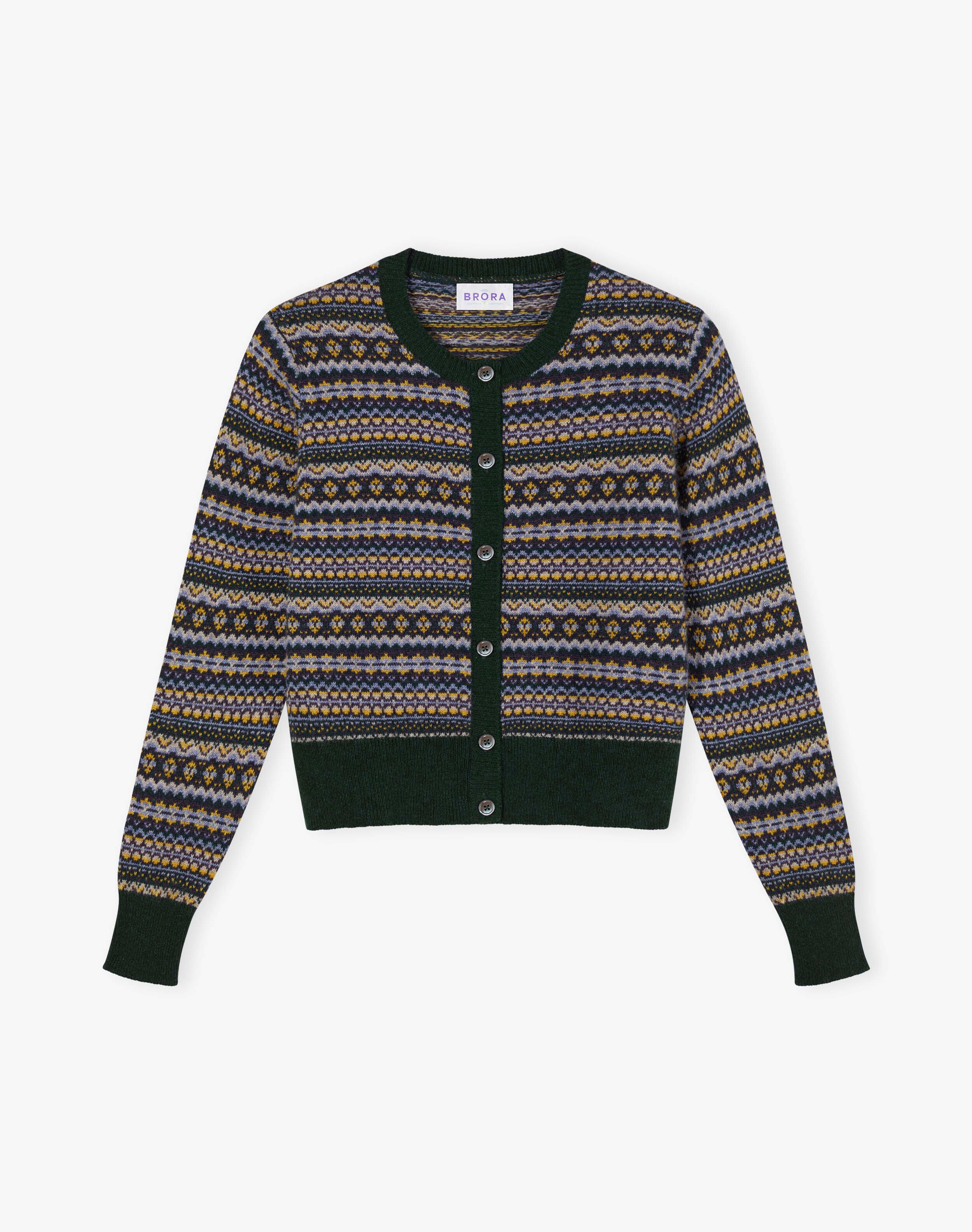 Green Cashmere Fair Isle Cardigan | Women's Knitwear | Brora