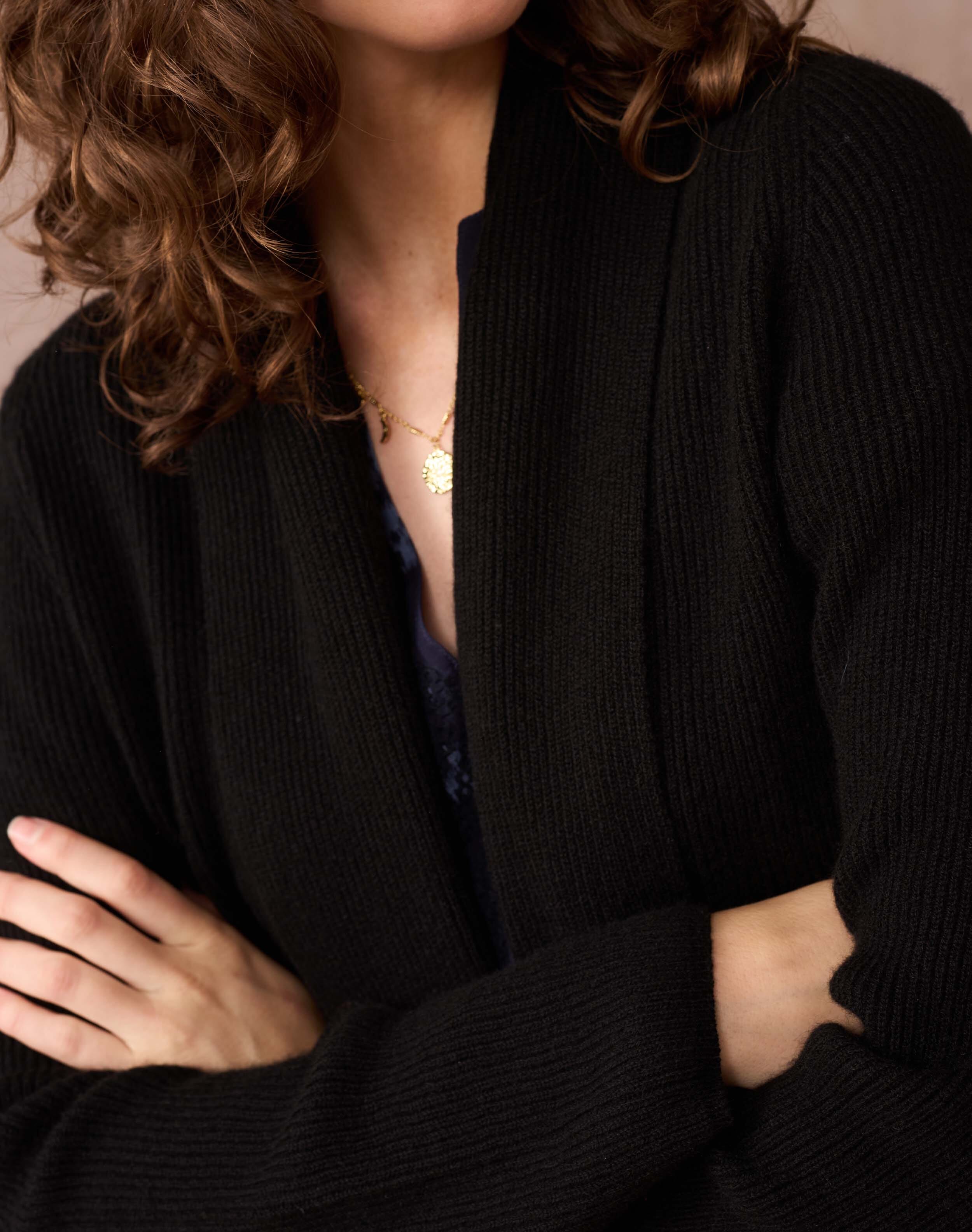 Scottish Cashmere Shawl Ribbed Cardigan in Black | Cardigans | Brora