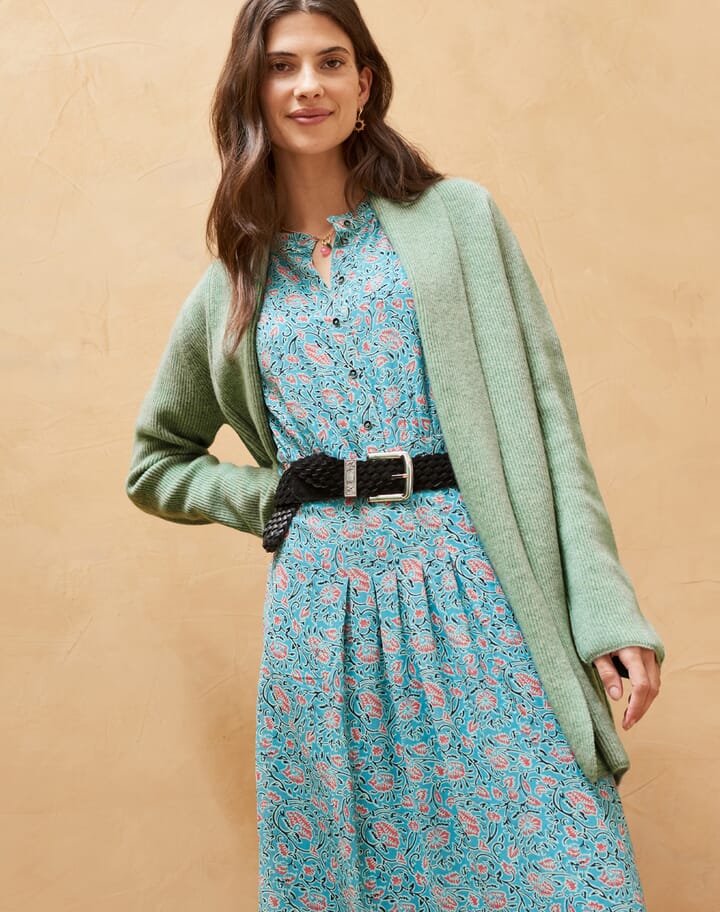 Scottish Cashmere Shawl Ribbed Cardigan in Duck Egg | Cardigans | Brora