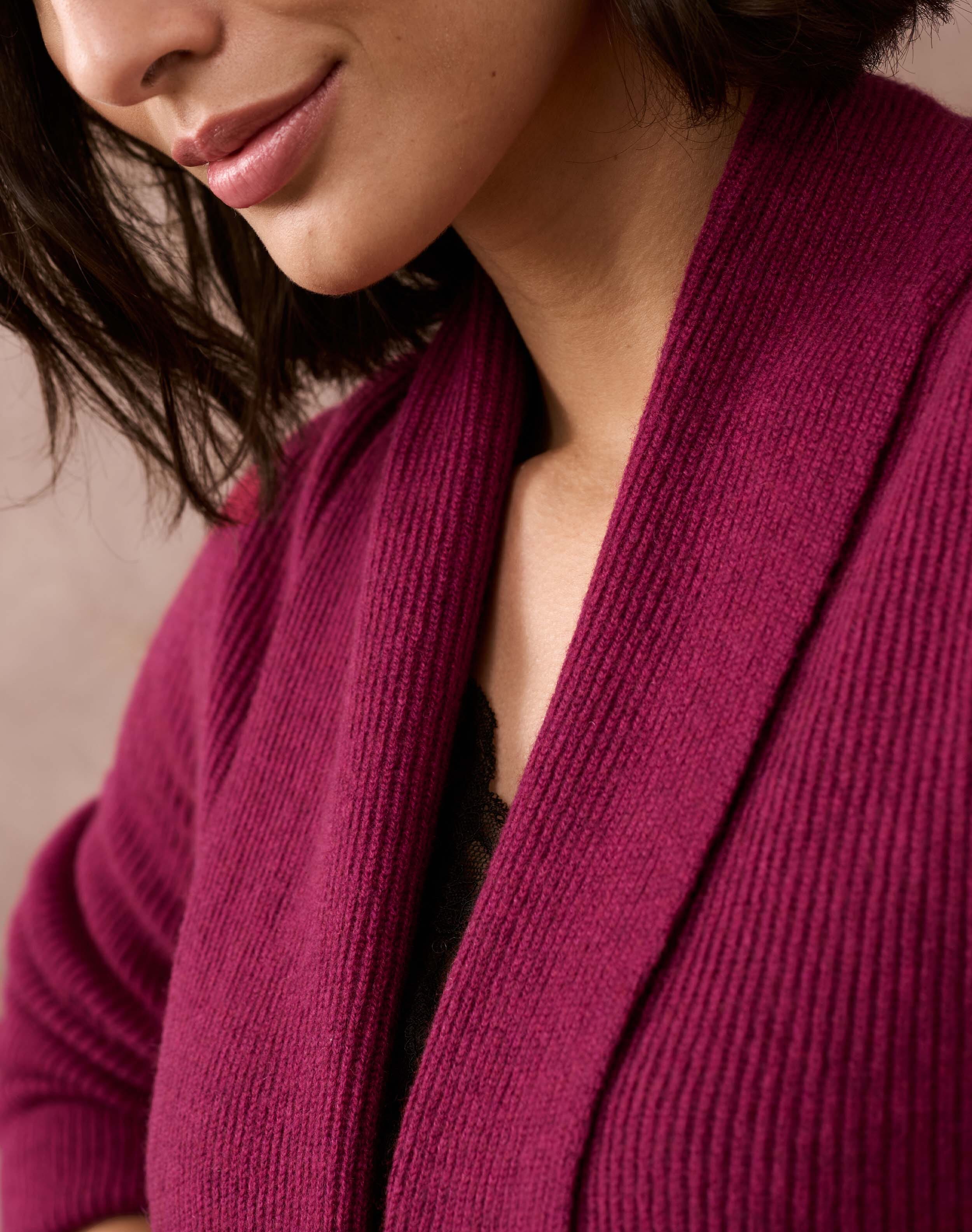 Scottish Cashmere Shawl Ribbed Cardigan in Mulberry | Cardigans | Brora