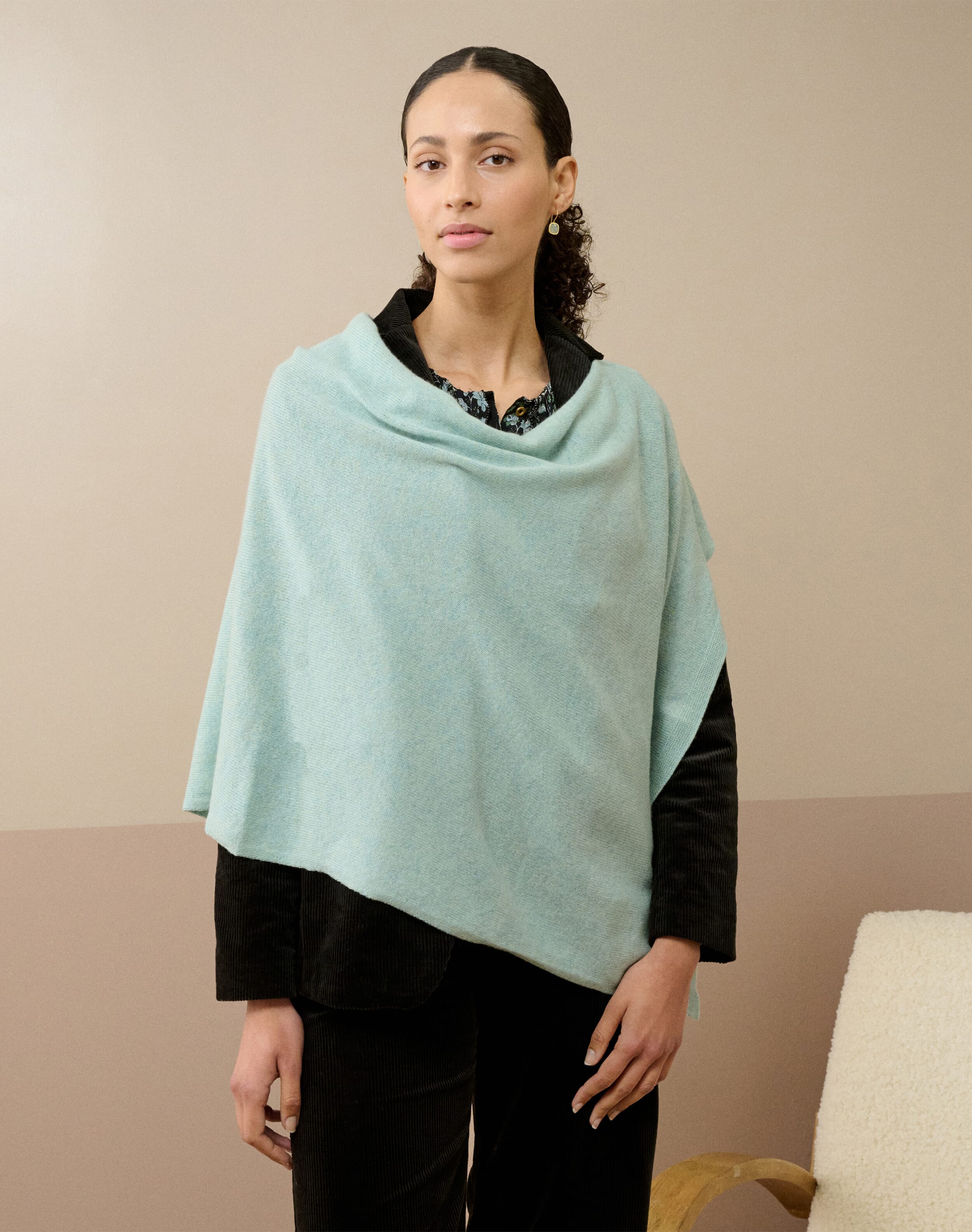 Cashmere Gauzy Knit Poncho in Seaspray| Brora Clearance