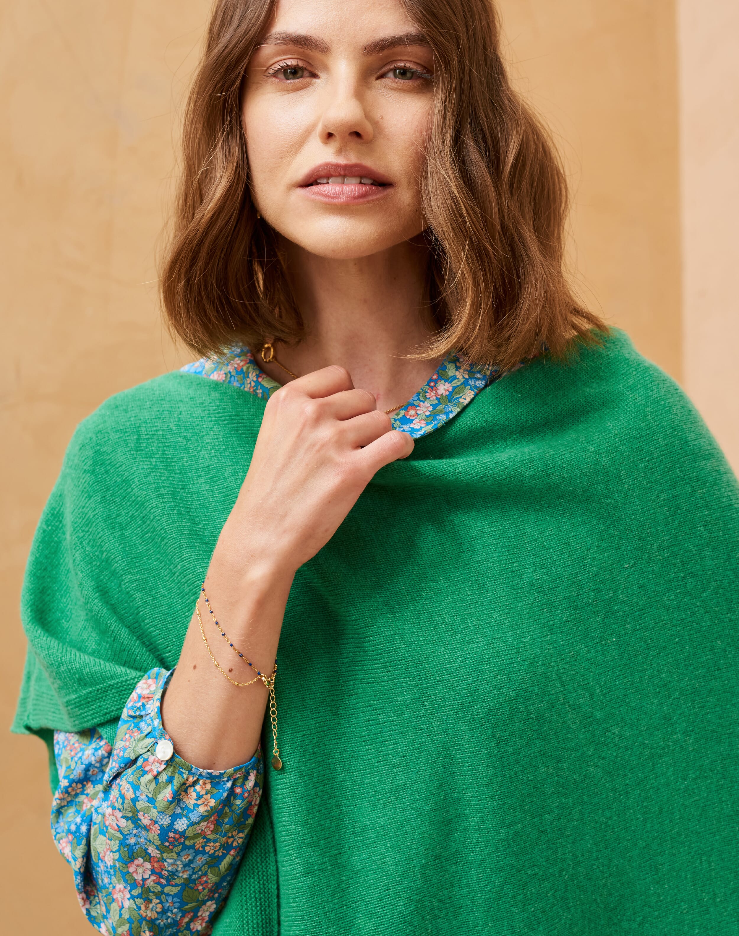 Women's Cashmere Gauzy Knit Poncho in Malachite | Brora Clothing