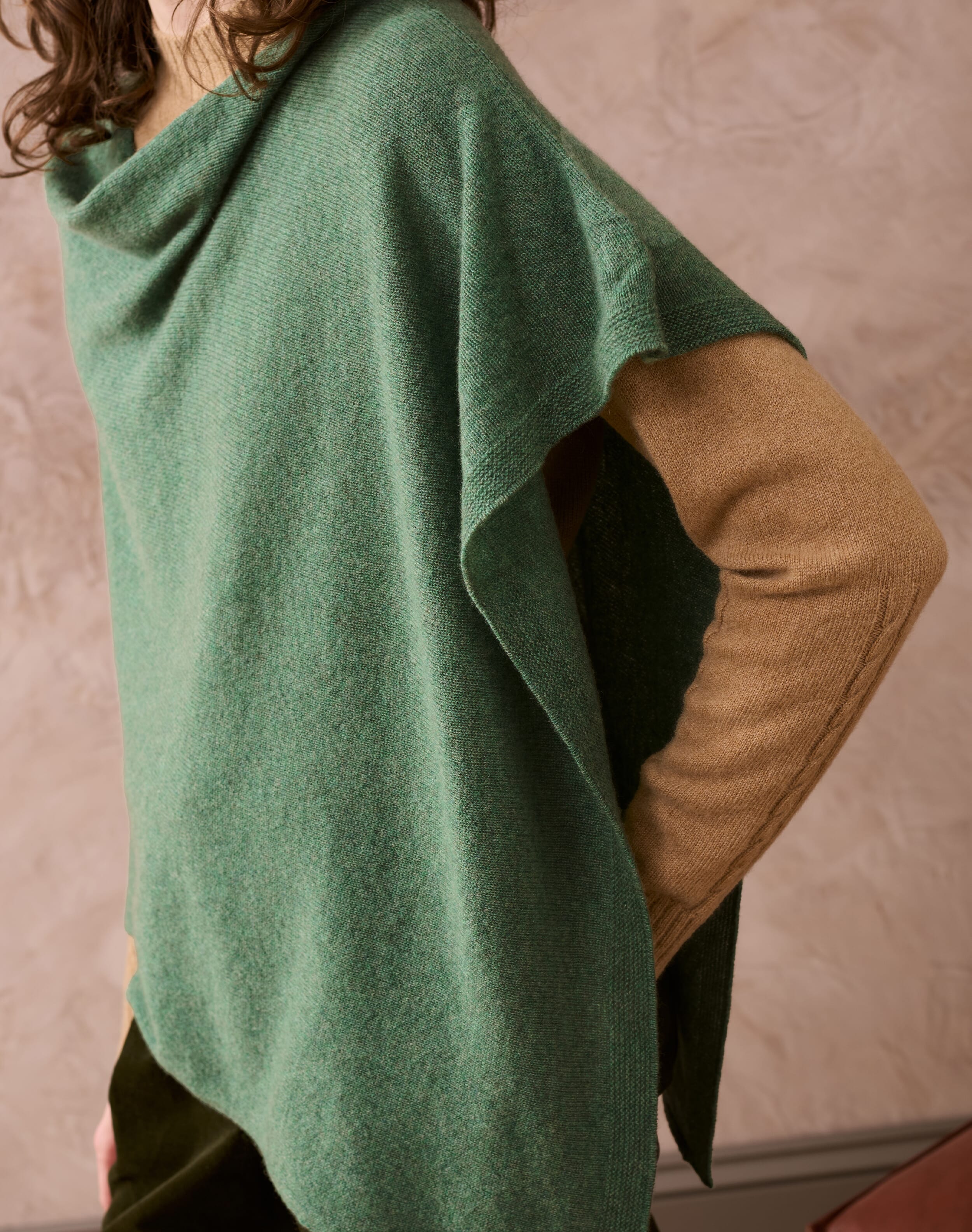 Women's Cashmere Gauzy Knit Poncho in Thyme | Brora Clothing