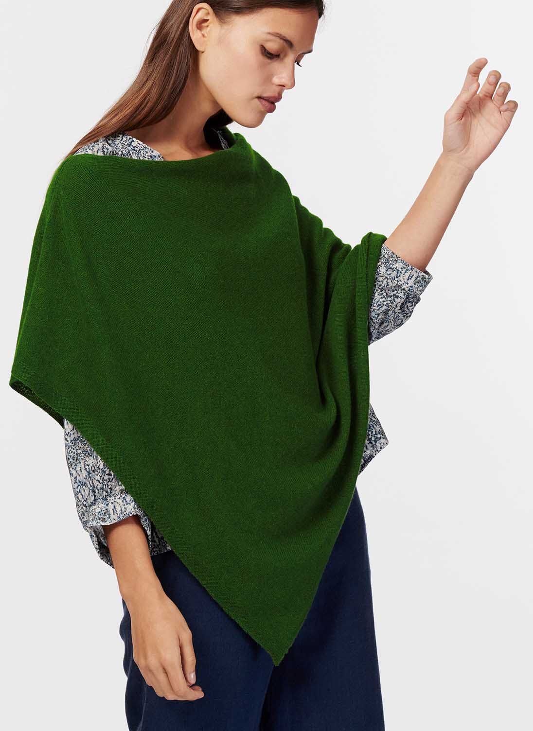 Kale Cashmere Gauzy Knit Poncho | Brora