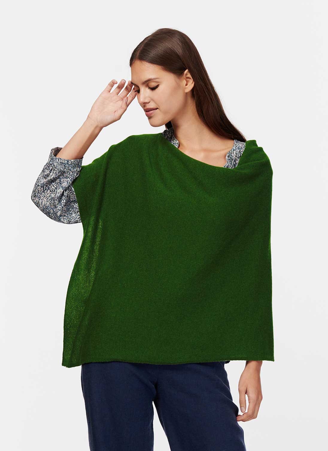 Kale Cashmere Gauzy Knit Poncho | Brora