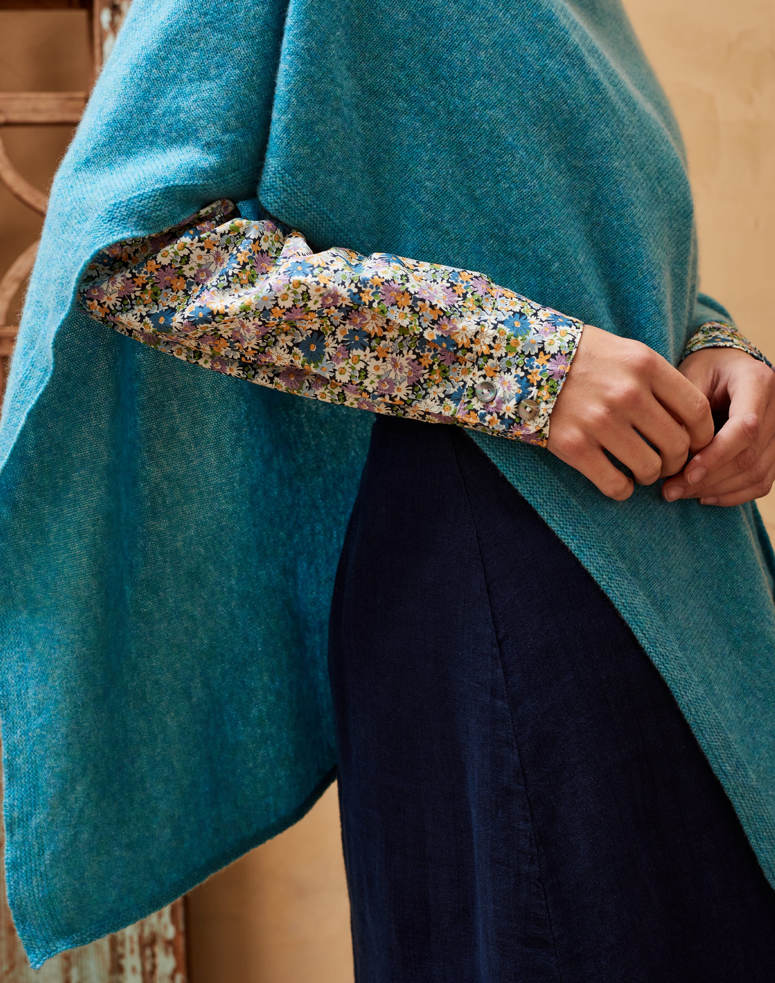 Women's Cashmere Gauzy Knit Poncho in Ocean | Brora Clothing