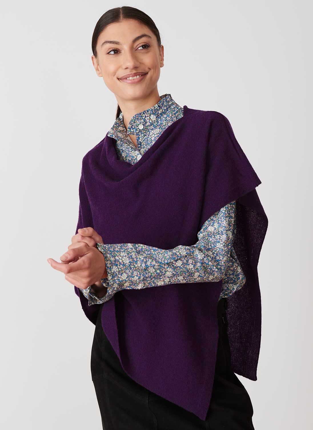 Grape Cashmere Gauzy Knit Poncho | Women's Ponchos & Capes | Brora Online