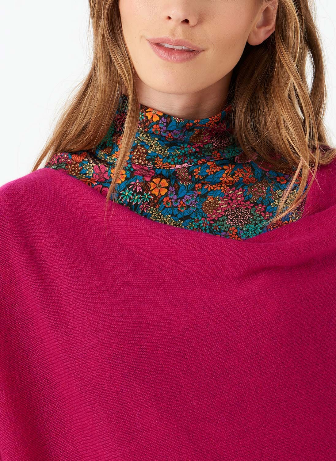 Magenta Cashmere Gauzy Knit Poncho | Women's Cashmere | Brora UK