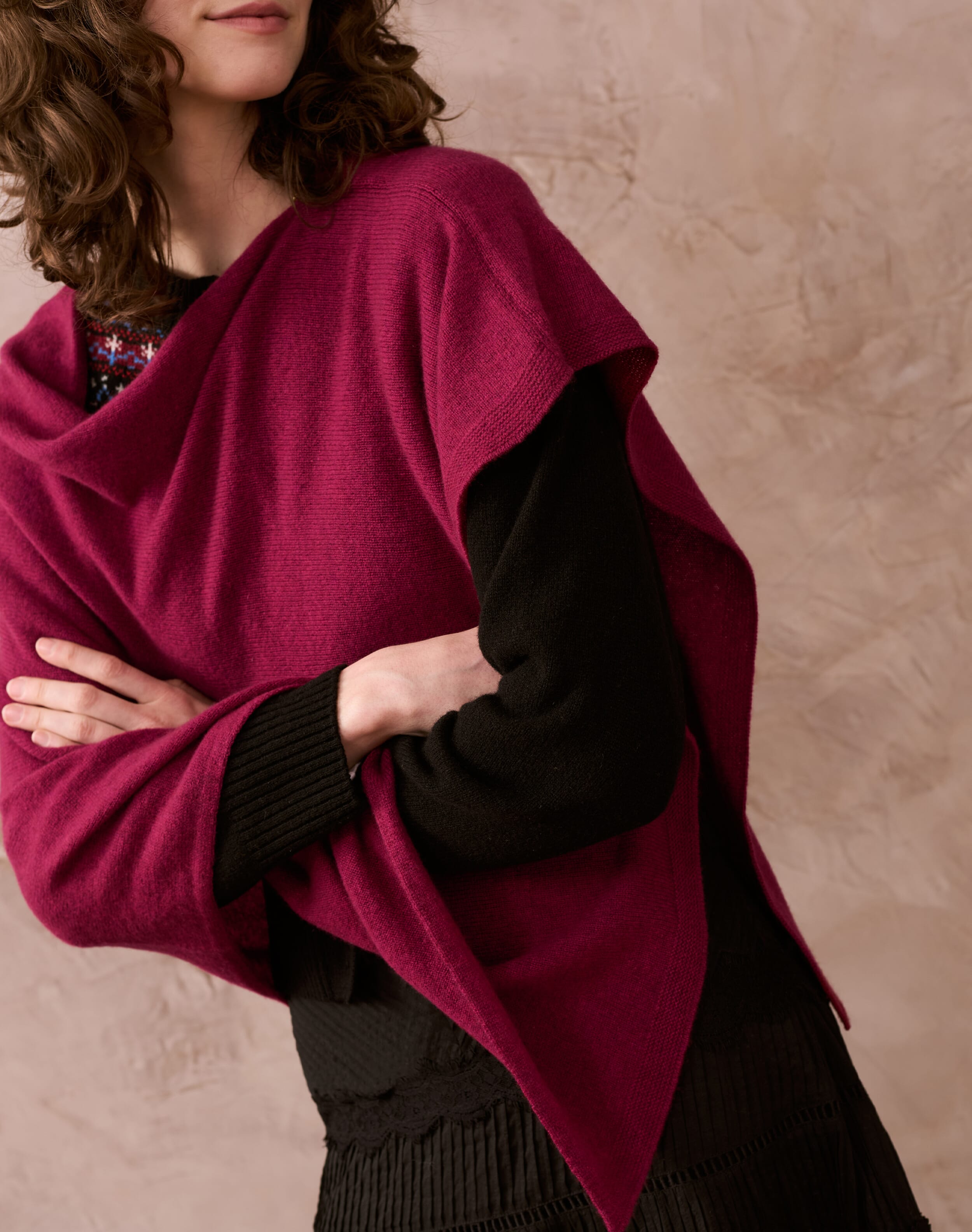 Women's Cashmere Gauzy Knit Poncho in Mulberry | Brora Sale