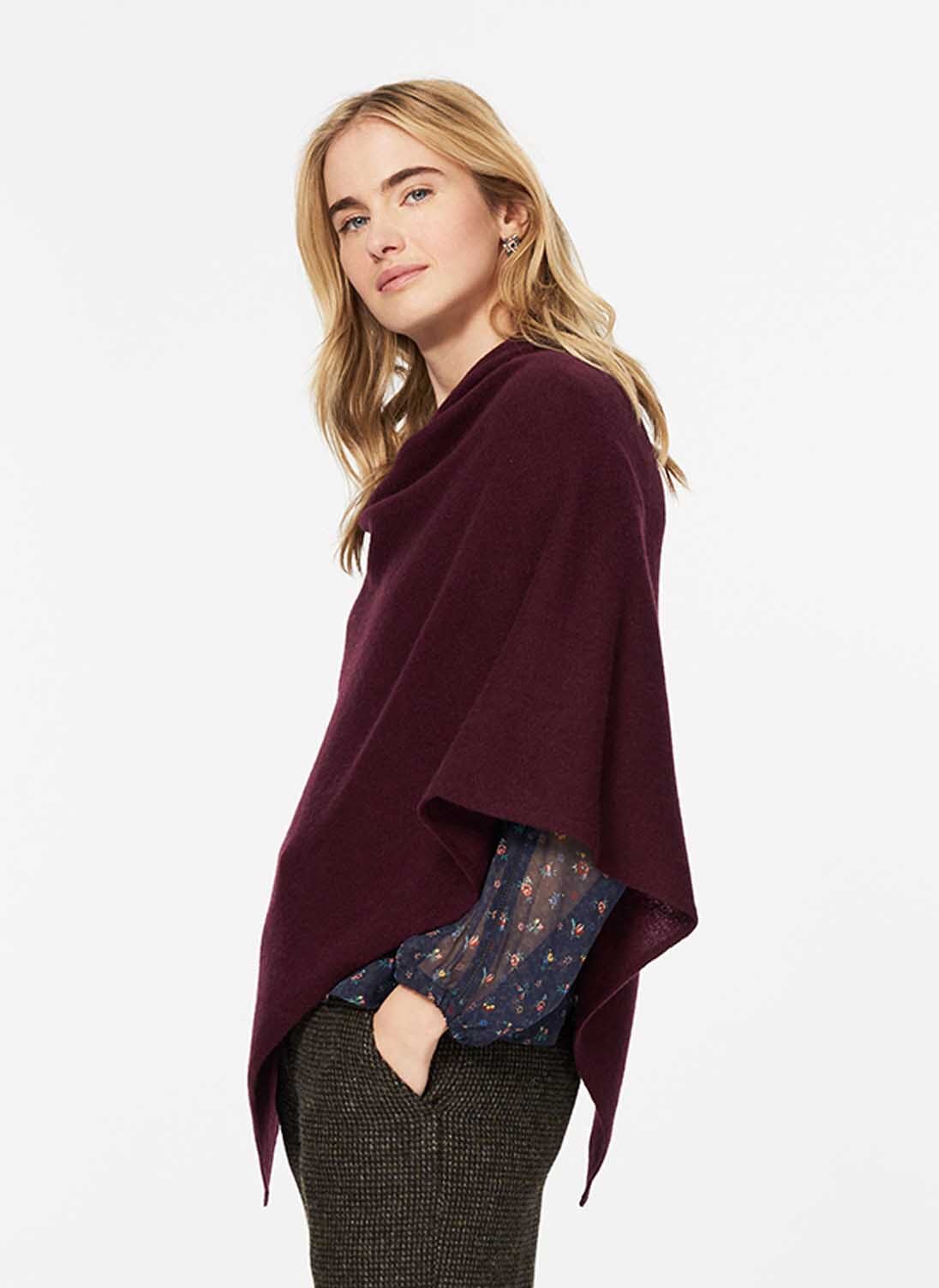 Oxblood Cashmere Gauzy Knit Poncho | Ponchos & Capes | Brora