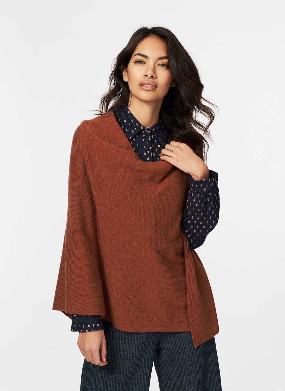 Rust Cashmere Gauzy Knit Poncho | Ponchos & Capes | Brora