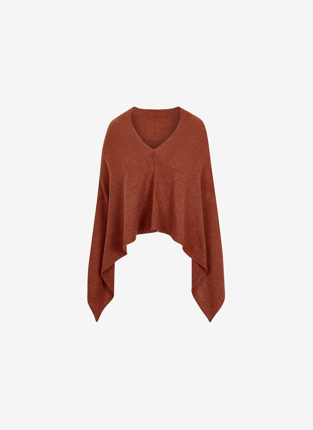 Rust Cashmere Gauzy Knit Poncho | Ponchos & Capes | Brora