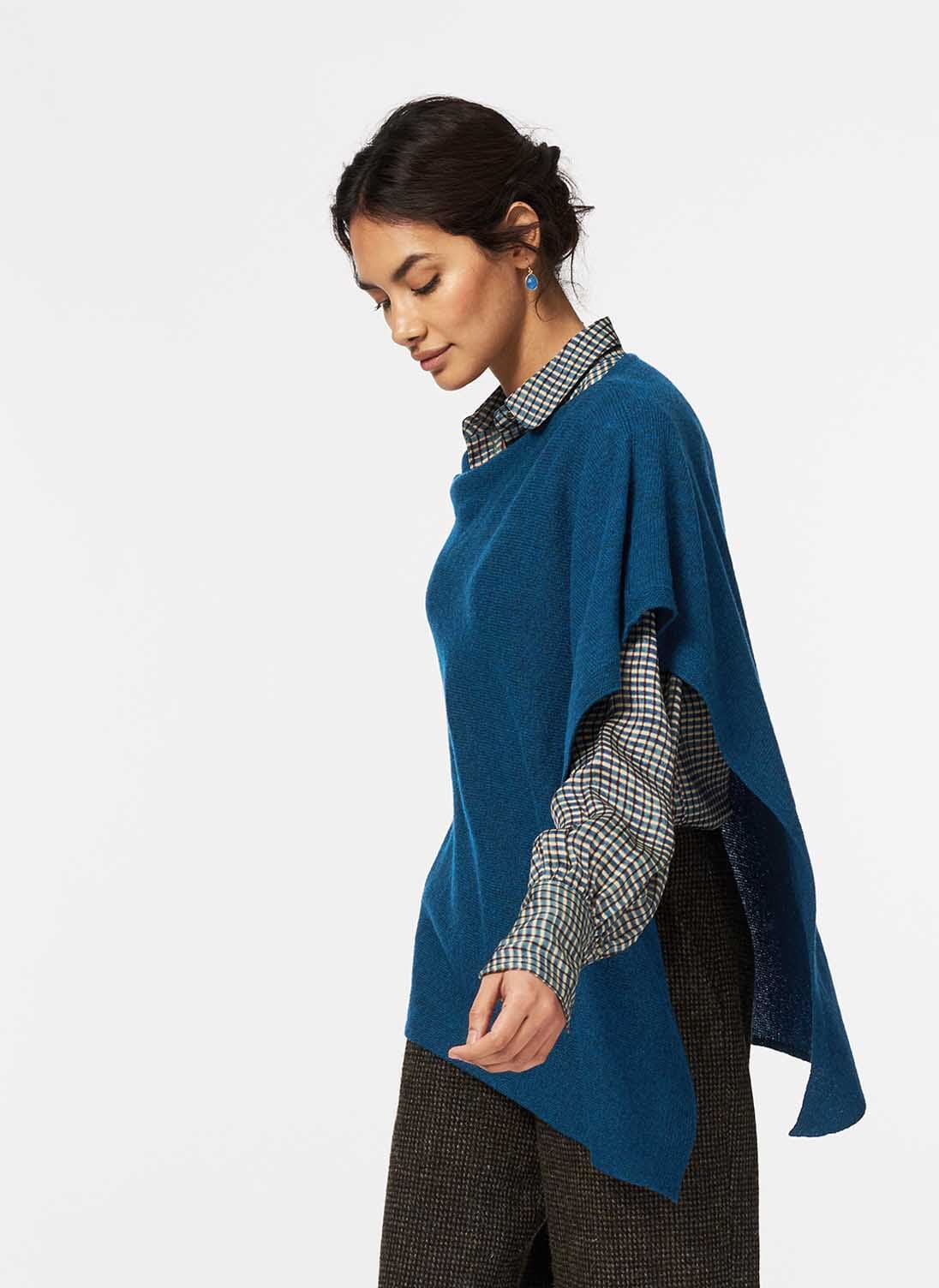 Teal Cashmere Gauzy Knit Poncho | Ponchos & Capes | Brora