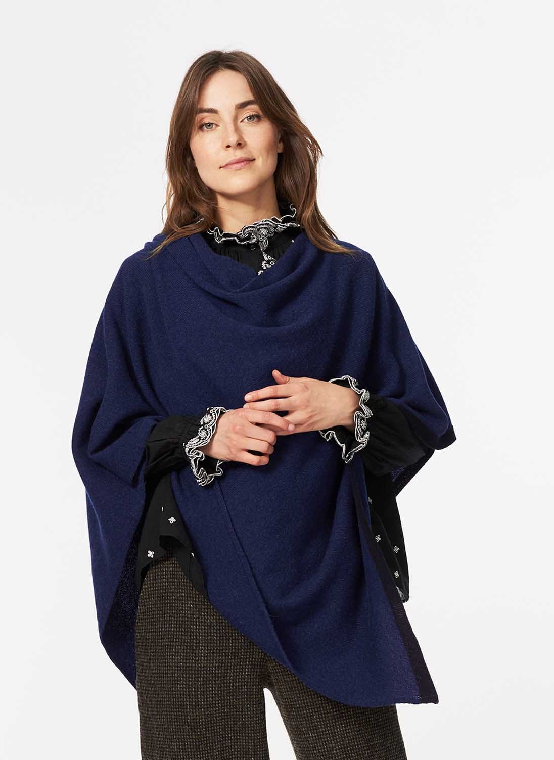 French Navy Cashmere Poncho | Women's Cashmere | Brora