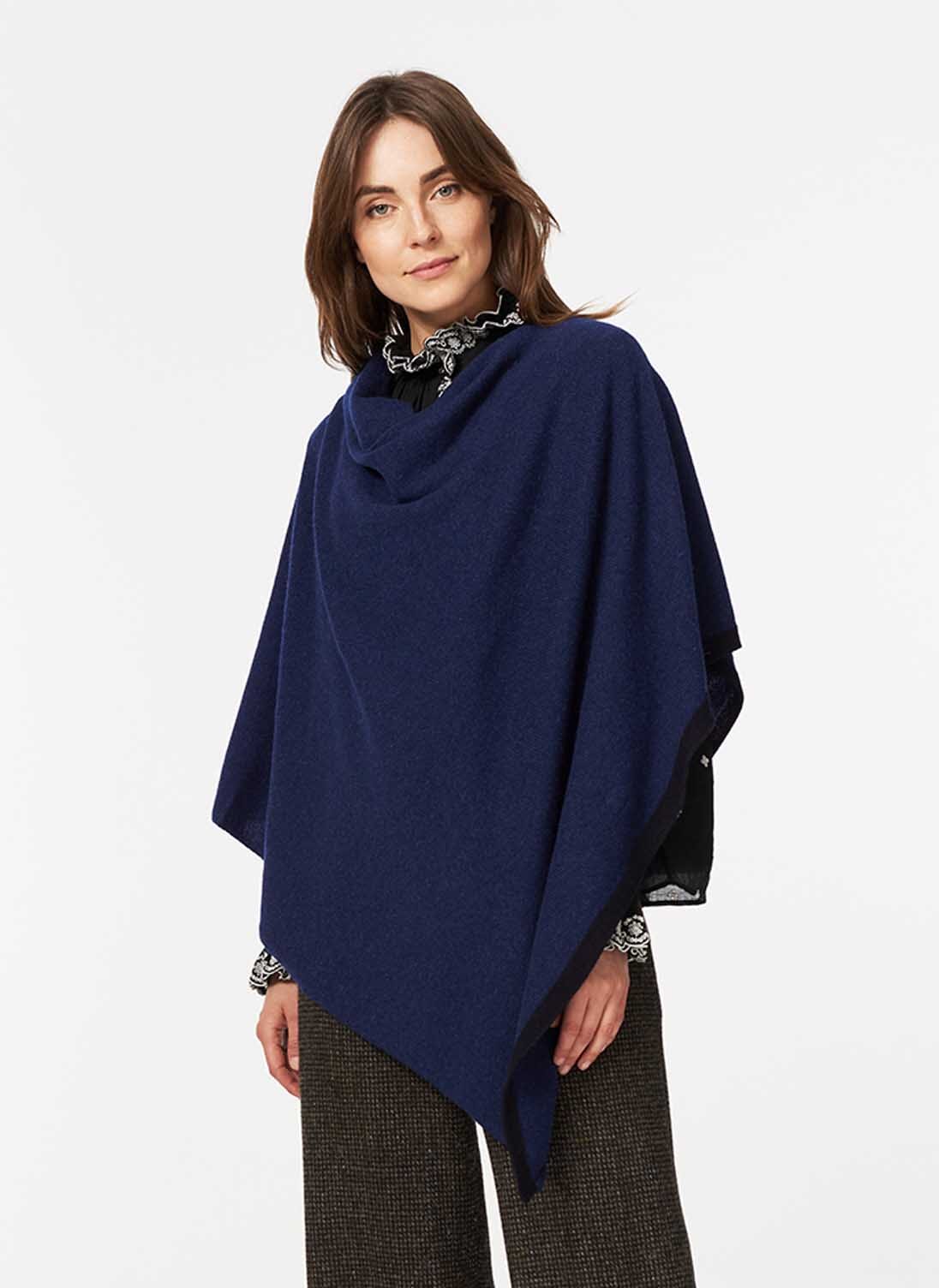 French Navy Cashmere Poncho | Women's Cashmere | Brora