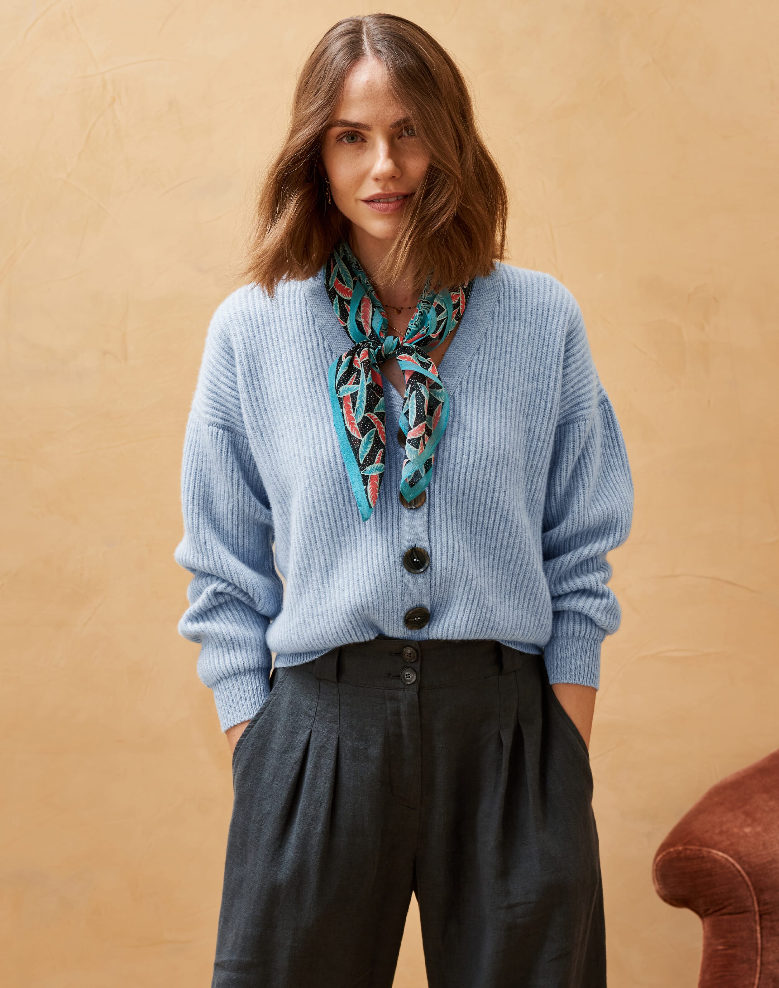 Light Blue V Neck Cardigan | Women's Cardigans | Brora Fashion