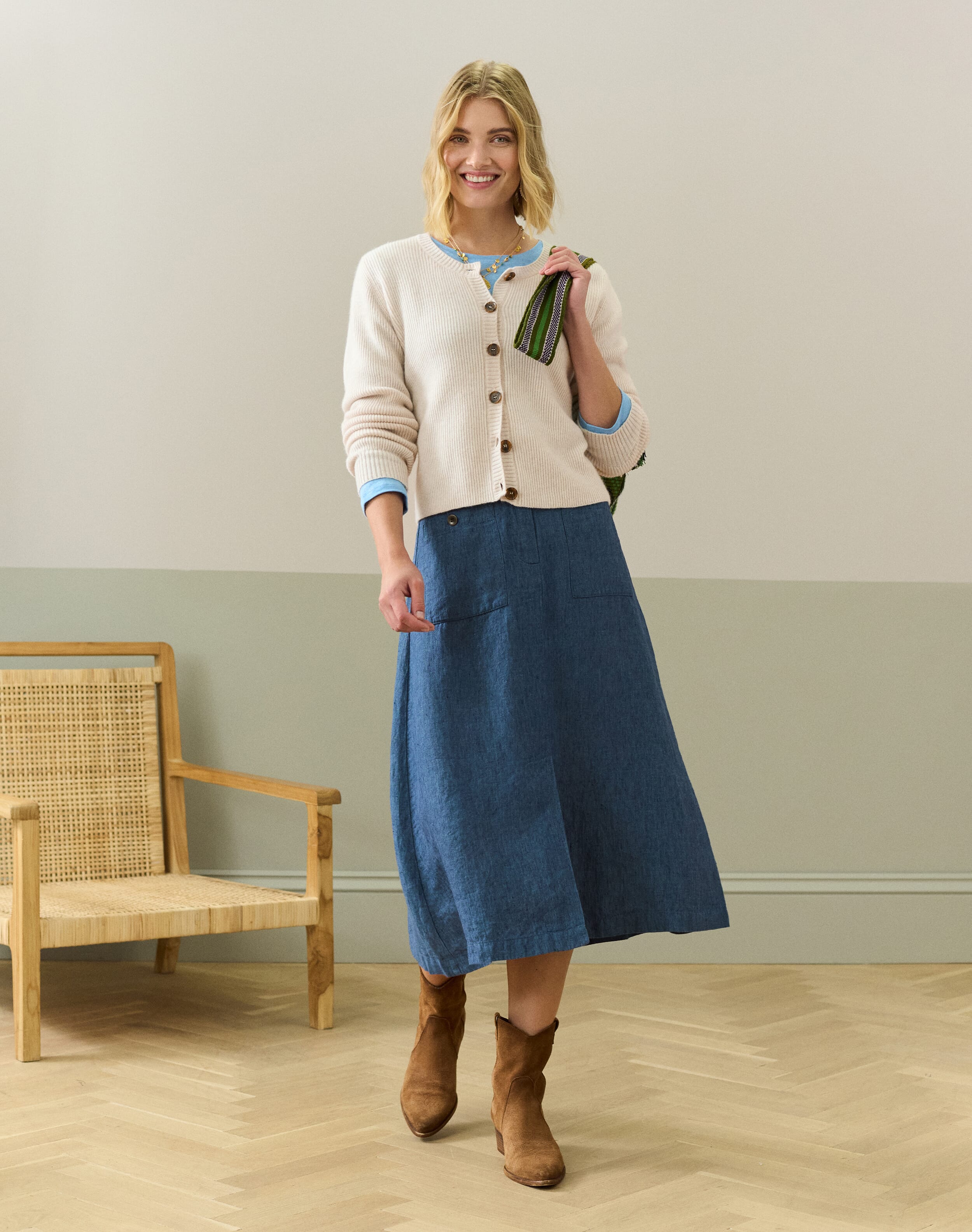 Scottish Cashmere Ribbed Cardigan in Swan | Cardigans | Brora