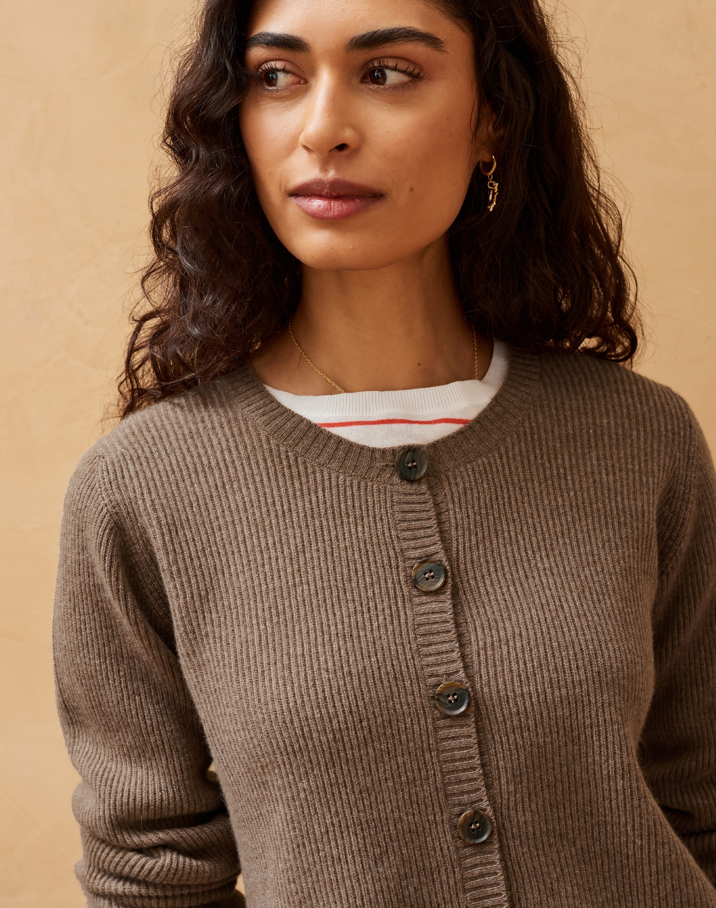 Walnut Cashmere Ribbed Cardigan | Women's Cardigans | Brora Fashion