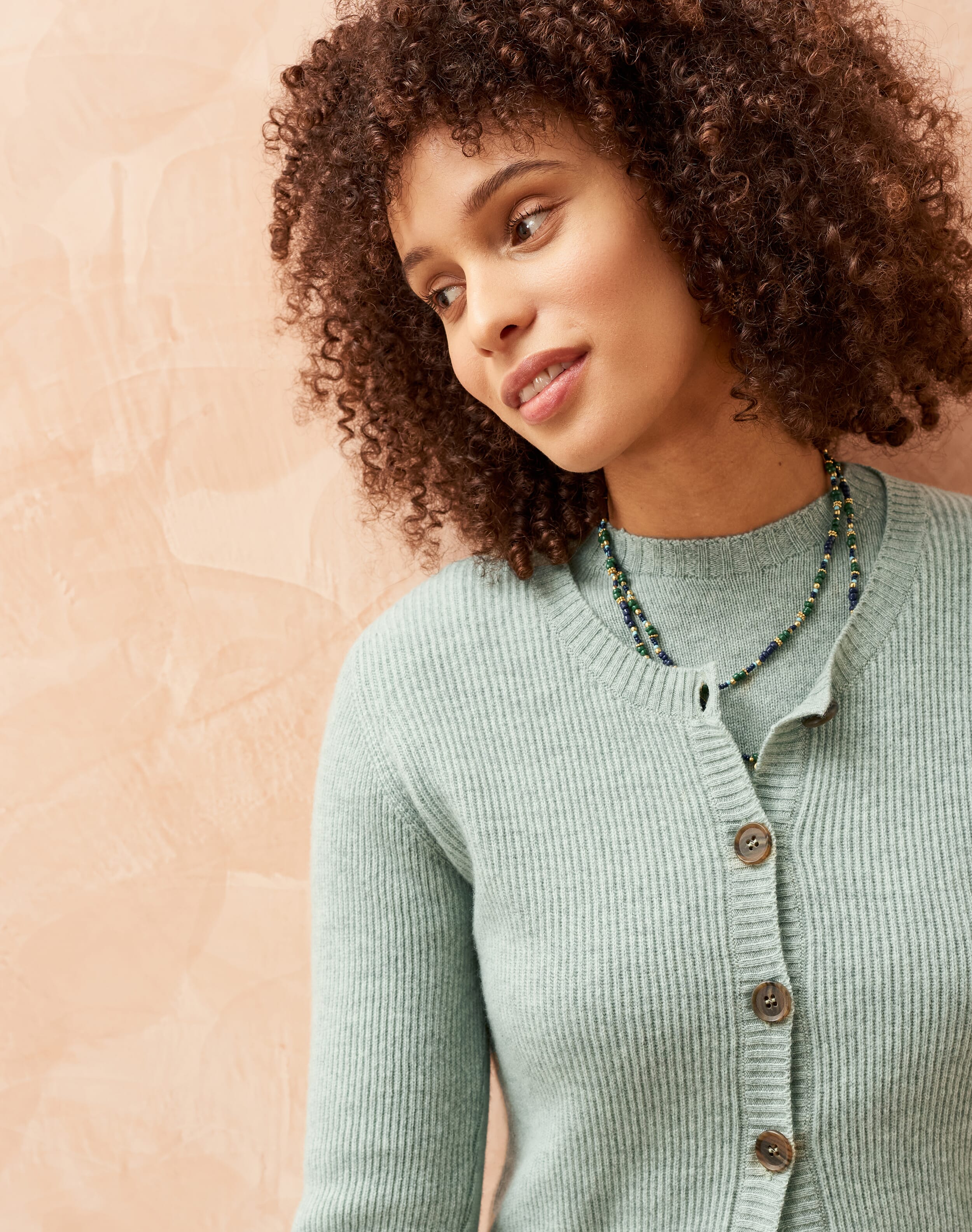 Cashmere Ribbed Cardigan in Duck Egg | Womenswear | Brora