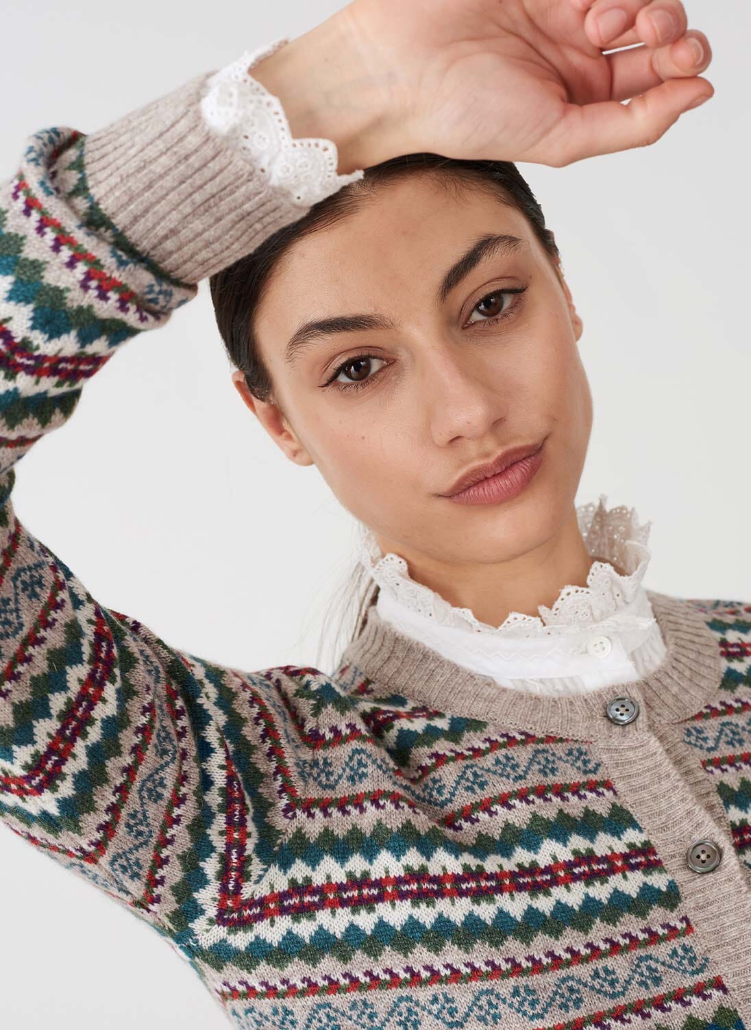 Cashmere Fair Isle Cardigan in Ash | Women's Cardigans | Brora
