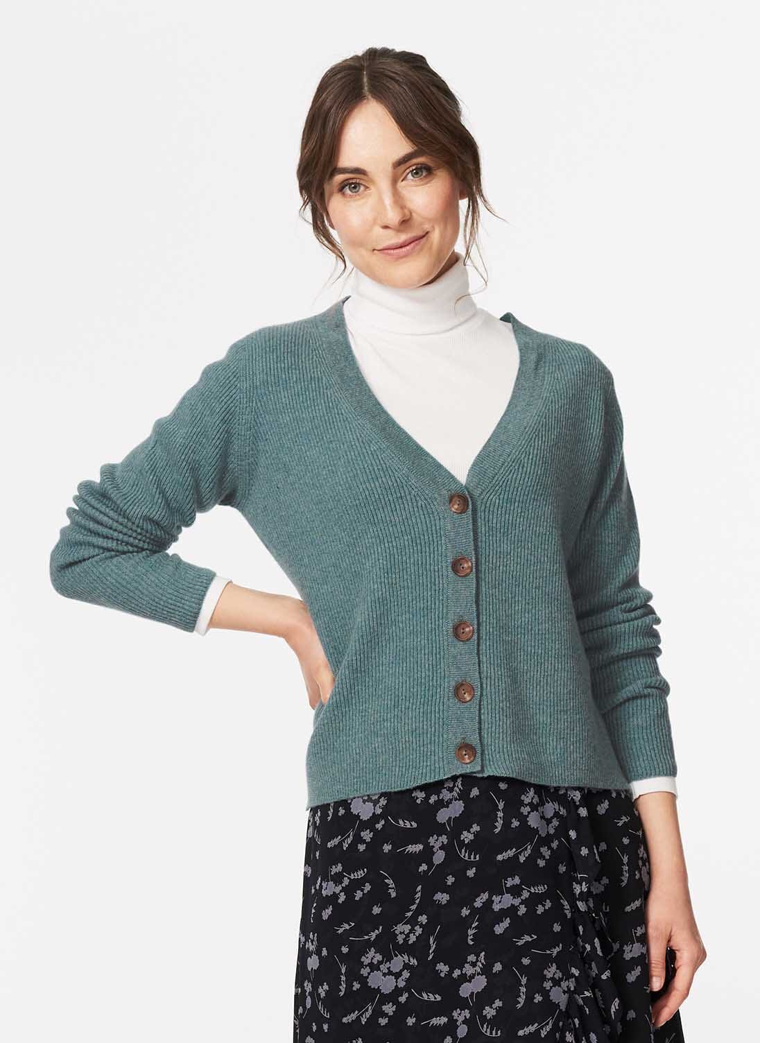 Glacier Cashmere Ribbed Cardigan | Women's Cardigans | Brora