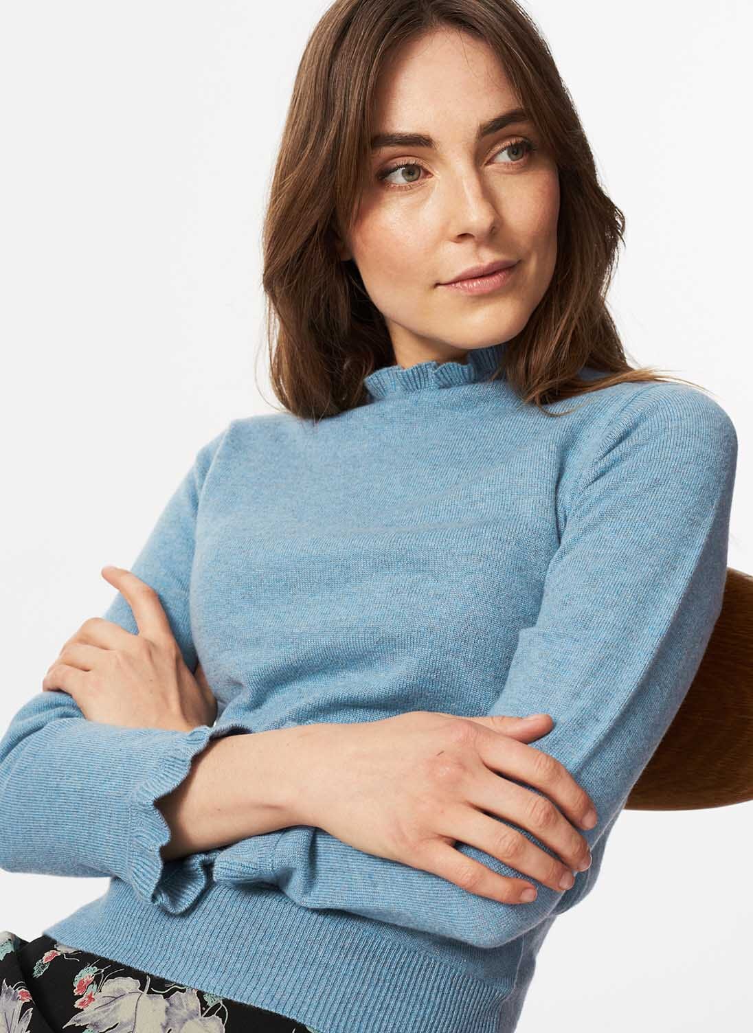 Mist Cashmere Ruffle Jumper | Women's Jumpers | Brora