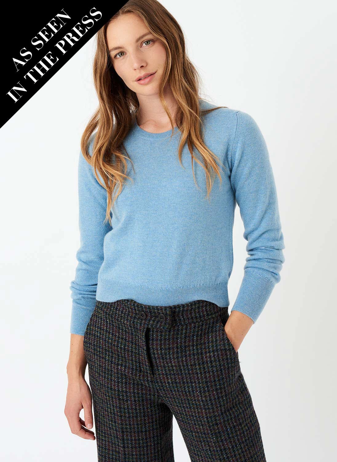Periwinkle Cashmere Cropped Jumper | Cashmere Jumpers & Cardigans | Brora
