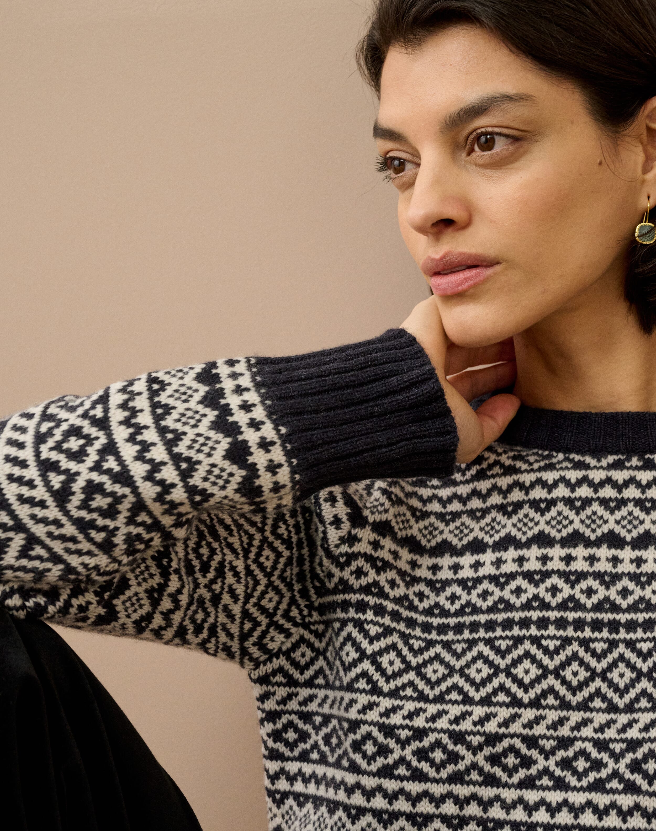 Cashmere Folk Fair Isle Jumper in Midnight & Swan | Brora Clearance