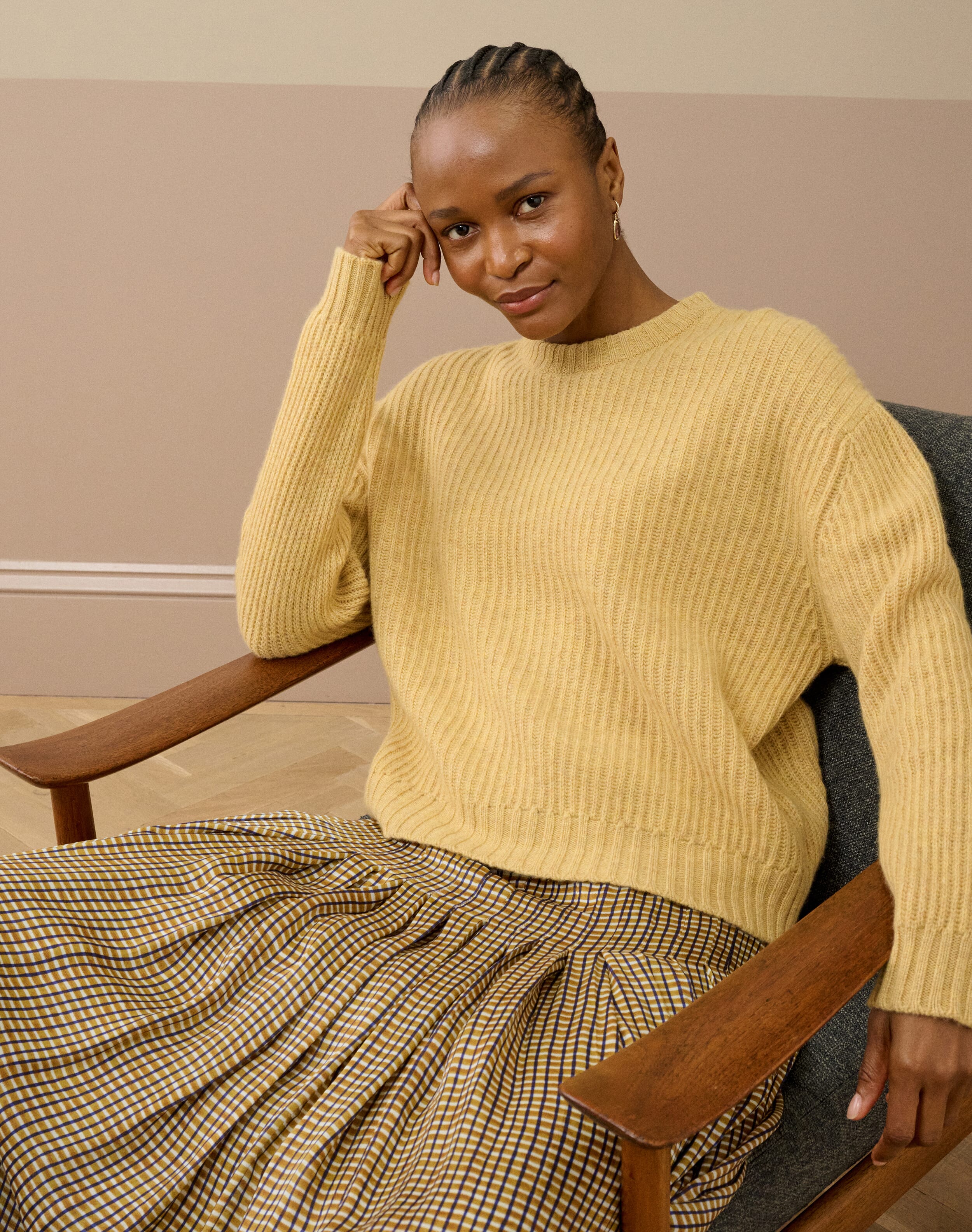 Cashmere Gauzy Ribbed Jumper in Catkin | Brora Sale