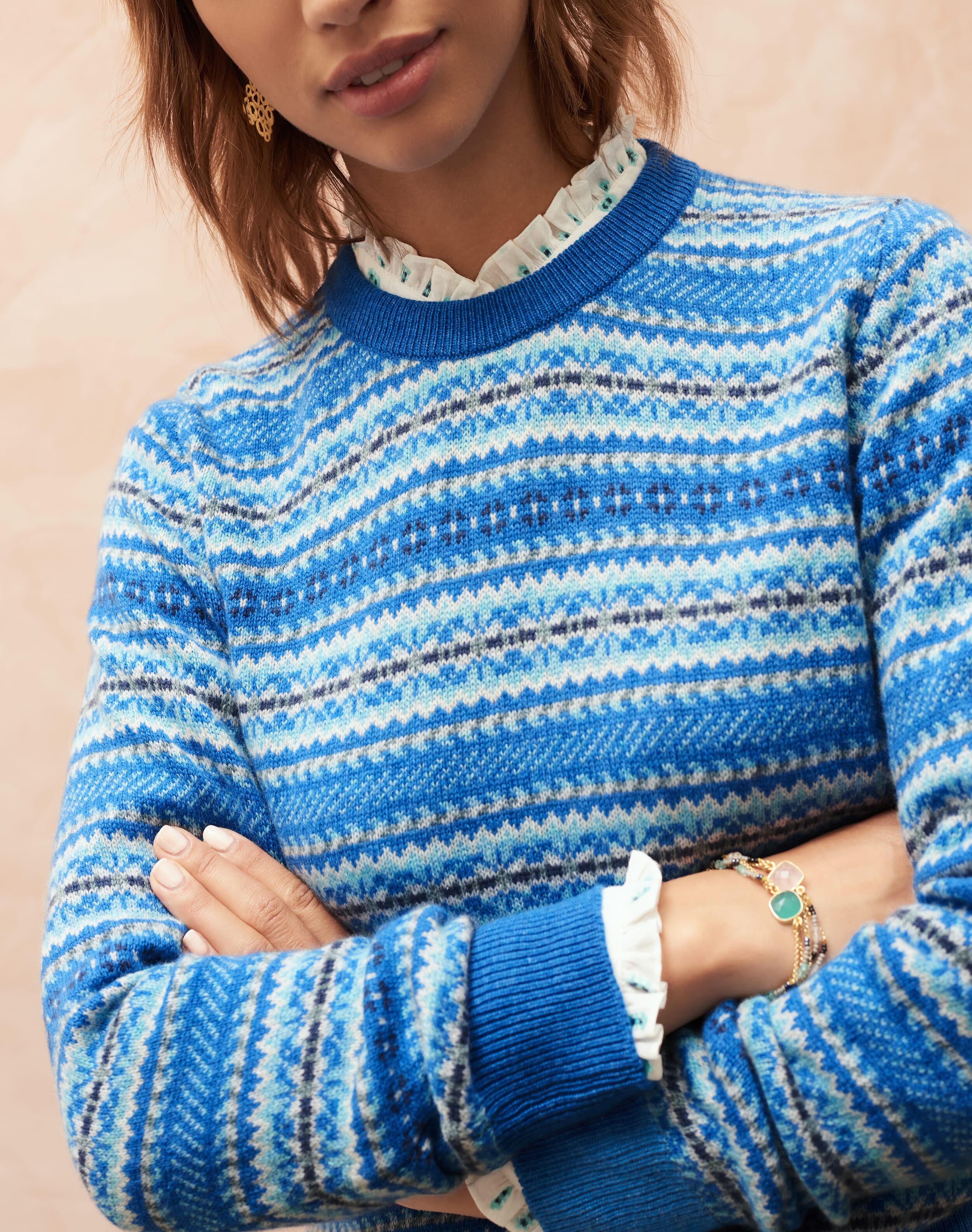 Cashmere Ditsy Fair Isle Jumper in Lapis | Women's Jumpers | Brora