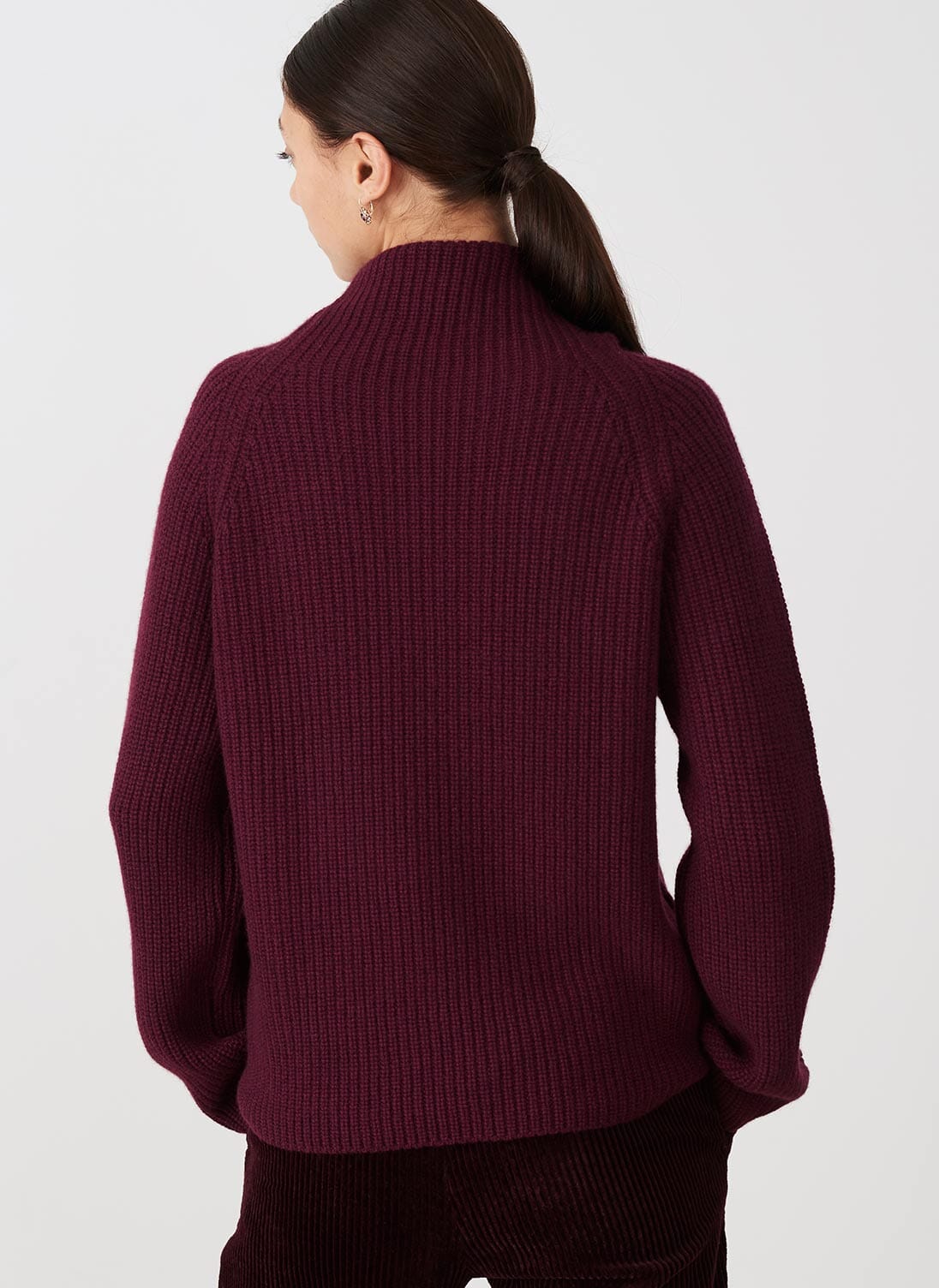 Berry Cashmere Ribbed Funnel Neck | Women's Polo Necks | Brora