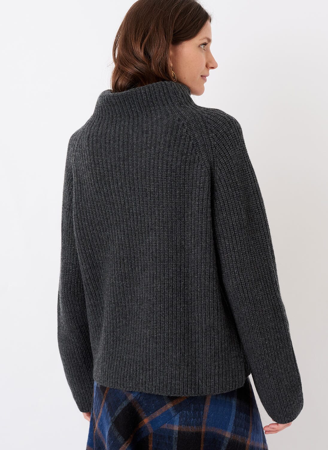 Carbon Cashmere Ribbed Funnel Neck | Women's Polo Necks | Brora