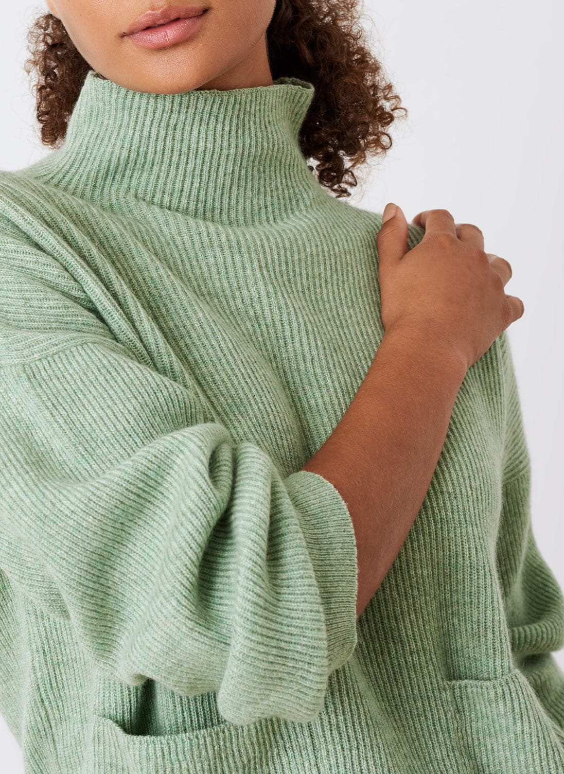 Lichen Cashmere Fine Rib Funnel Neck | Women's Jumpers | Brora