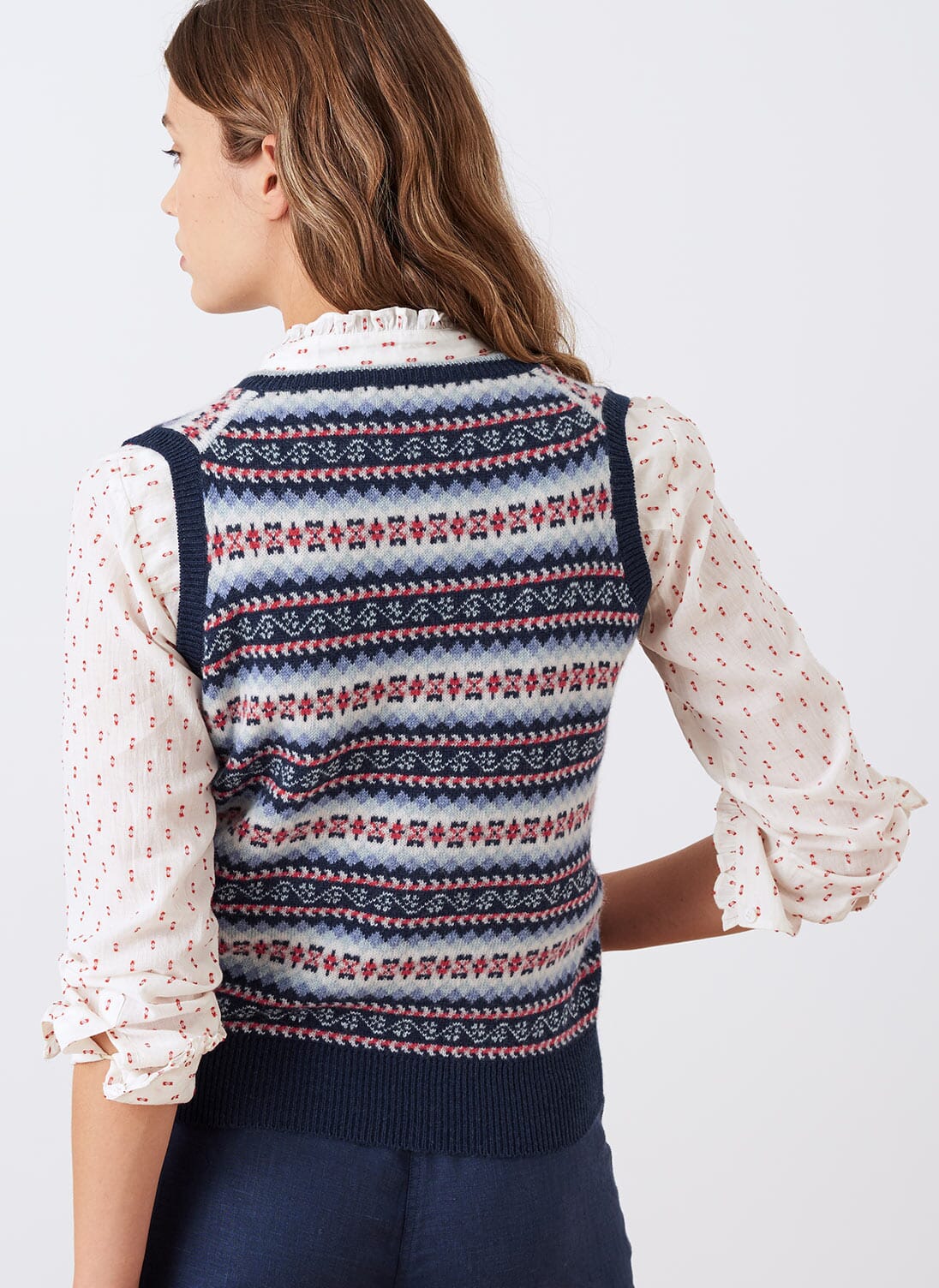 French Navy Cashmere Fair Isle Tank | Tanks & Vests | Brora