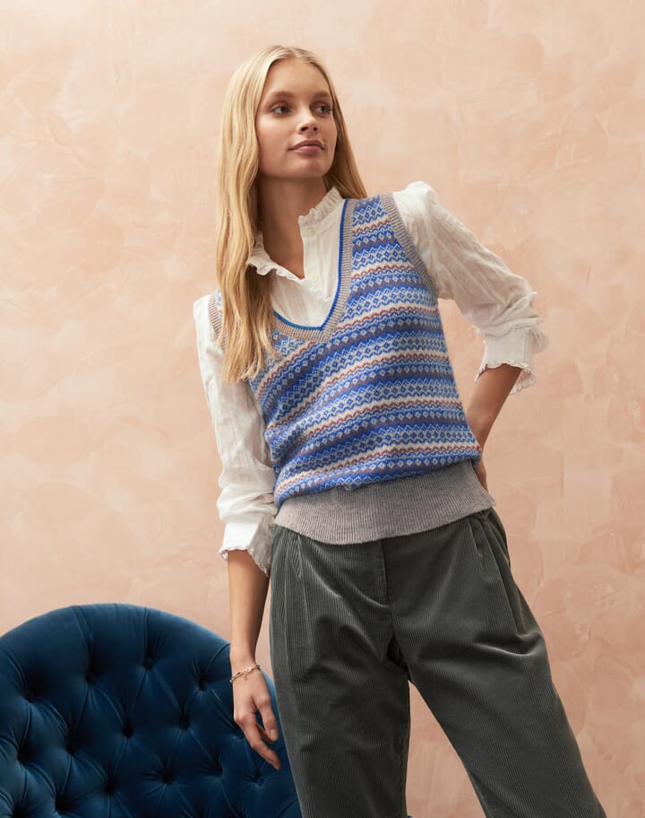 Cashmere Fair Isle Tank in Ash | Knitwear | Brora